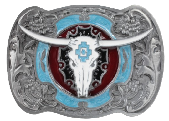 Steer Skull Blue Red Belt Buckle – Buckle My Belt