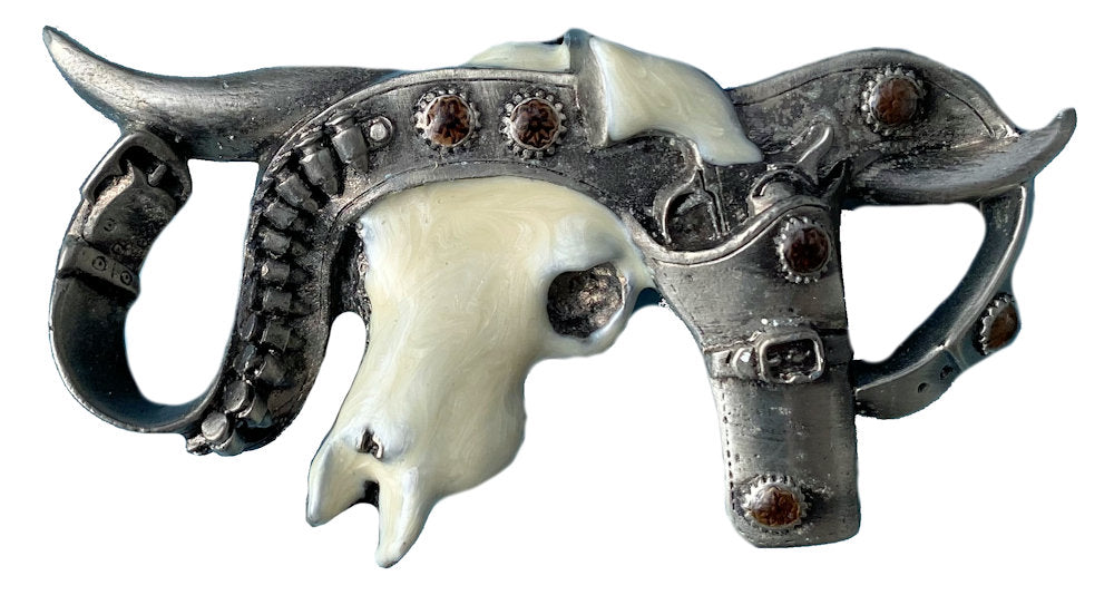 Steer Skull Six Shooter Belt Buckle | Cowboy Rodeo Belt Buckles ...