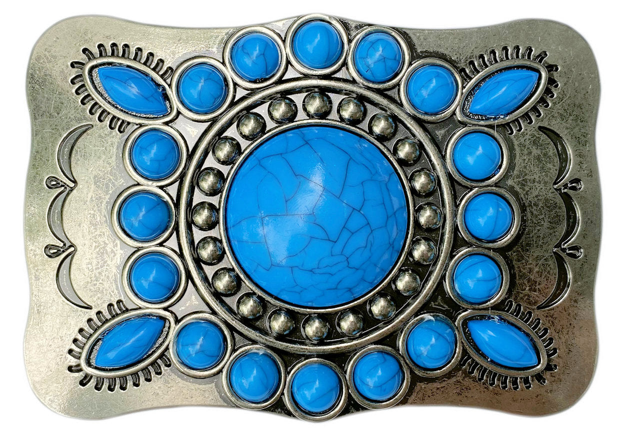 Turquoise Imitation Round Stone Belt Buckle – Buckle My Belt