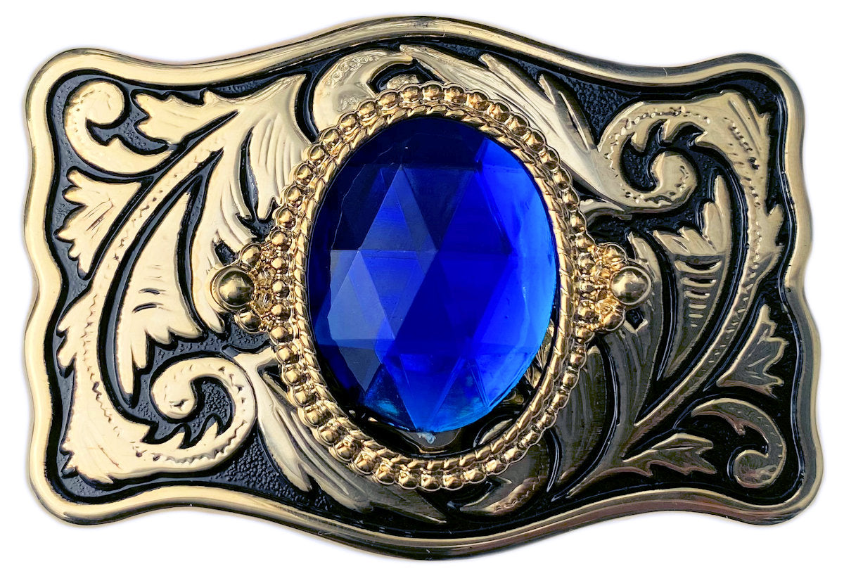 Western Belt Buckle Gold Black Blue Stone Cabochon – Buckle My Belt