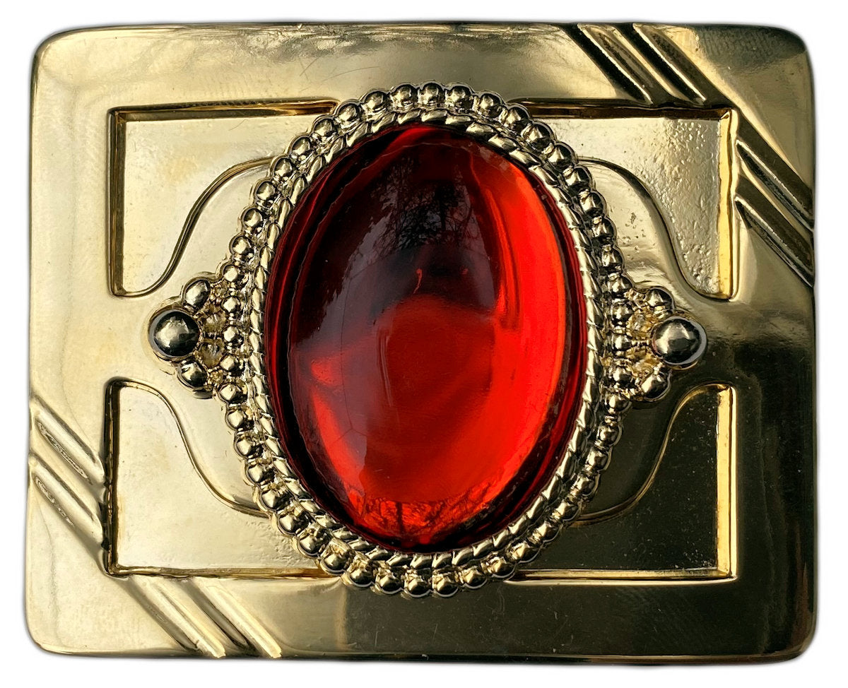 Western Belt Buckle with Gold Red Stone Cabochon – Buckle My Belt