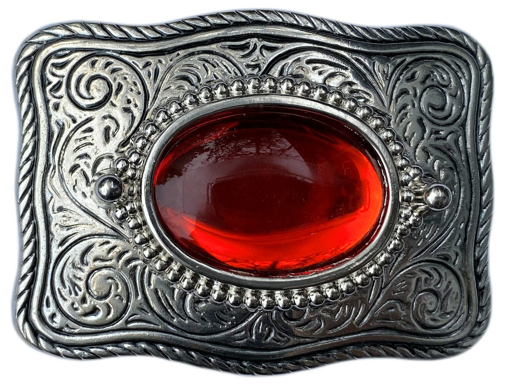 Western Belt Buckle Silver Rectangle Red Stone Cabochon – Buckle My Belt