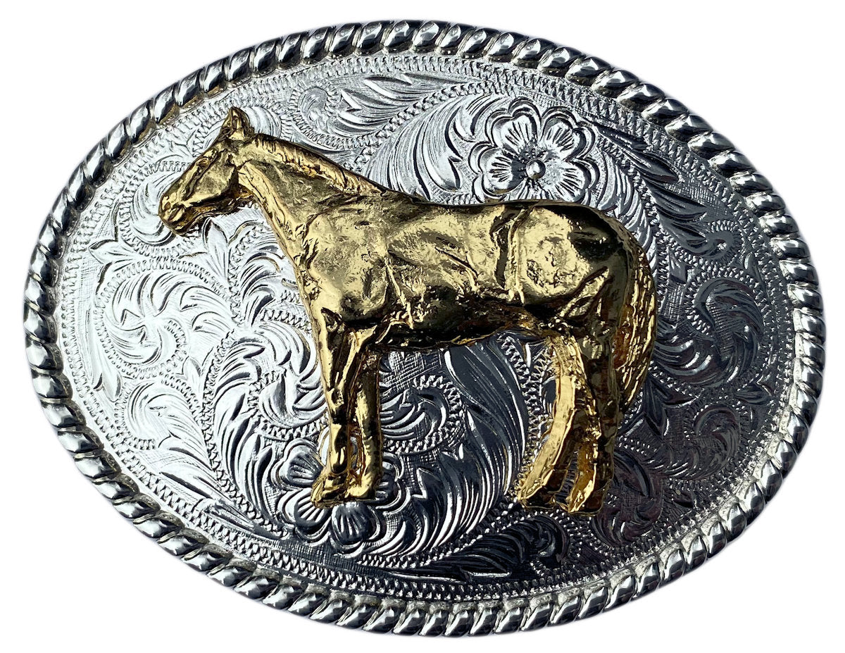 Western Silver Plated Belt Buckle Gold Plated Horse – Buckle My Belt