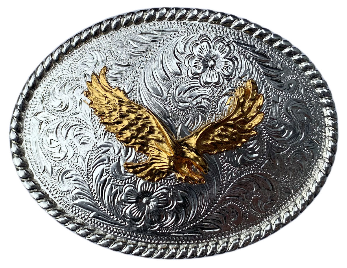 Western Silver Plated Trophy Belt Buckle Gold Plated Eagle Flying ...