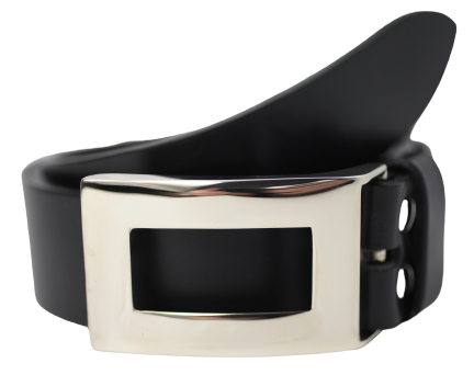 Polished Silver Rectangle Cut Out Black Leather Ladies Jean Belts ...