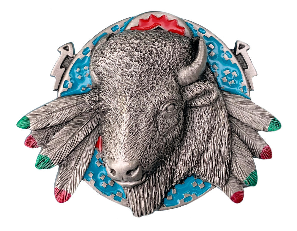Buffalo on Indian Shield Belt Buckle – Buckle My Belt