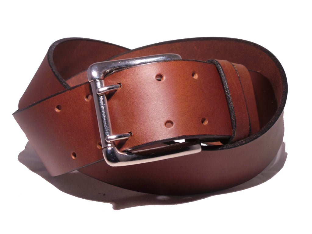 2 Pin Silver Roller 2 Loop 2 Inch Leather Belt | Brown Leather Belt ...