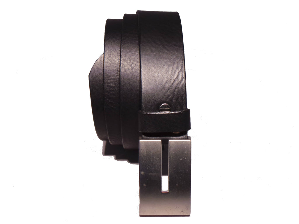 Black Belt Matt Silver Rectangle 1 3/8 Inch Leather Belt | Men's Belts ...